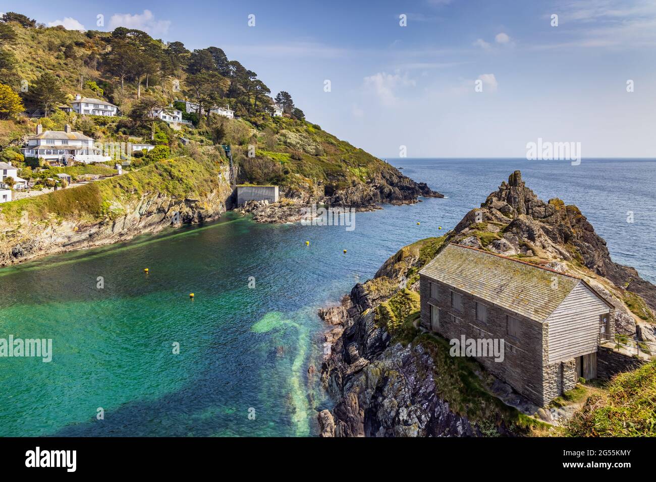 Polperro in south east Cornwall, with its restored old net loft at the ...