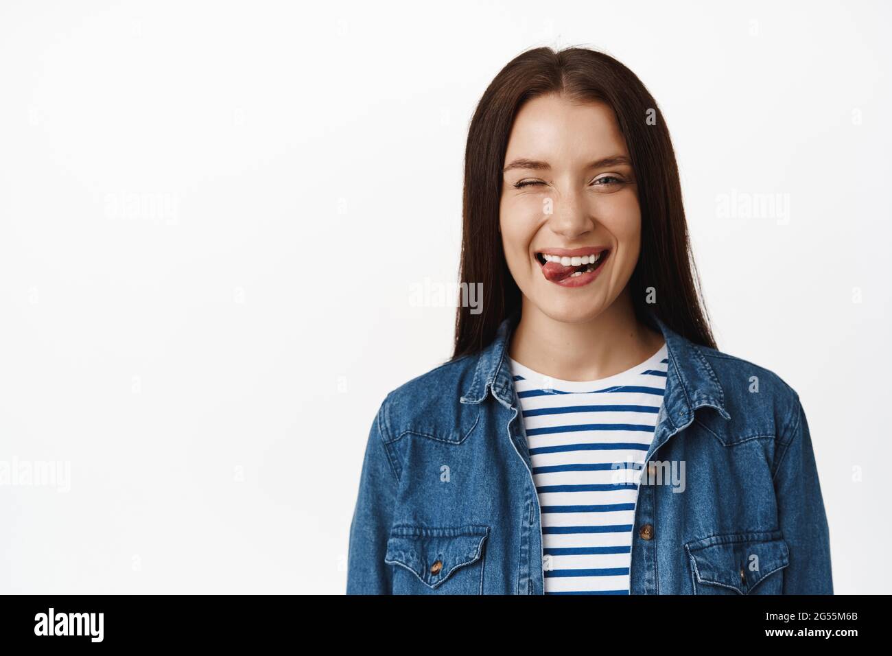 Positive people. Happy adult woman staying on bright side, winking and ...