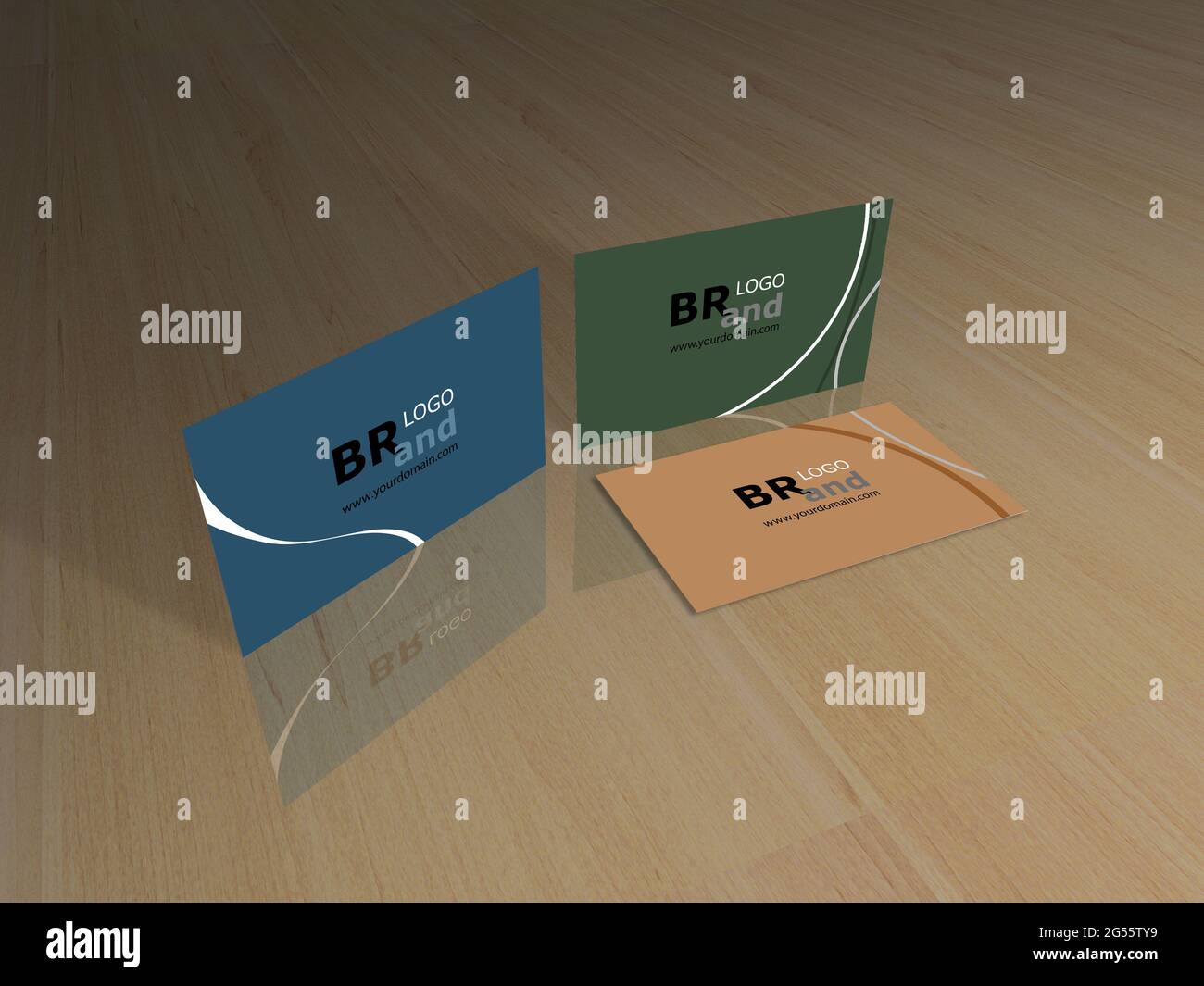 3d rendering of name cards on wooden floor Stock Photo - Alamy