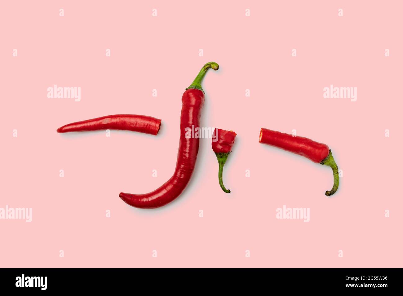 red hot pepper flat lay isolate on the flat surface, minimalist concept ...
