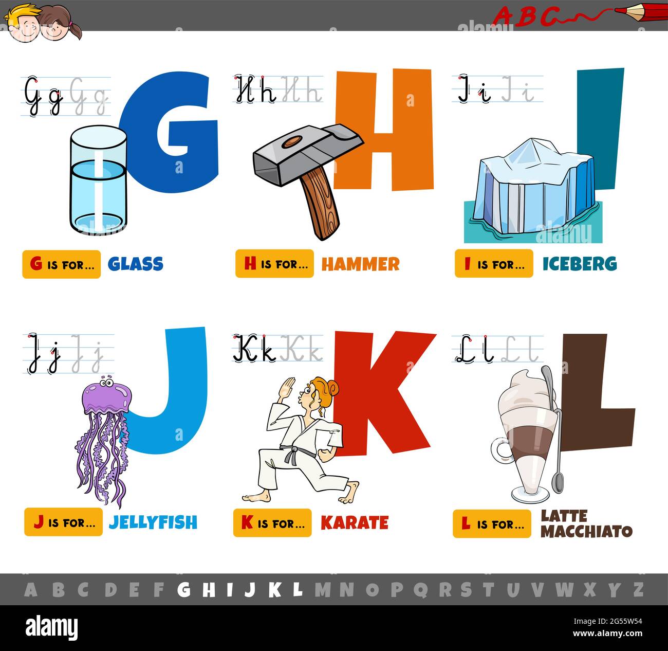 Cartoon illustration of capital letters from alphabet educational set ...