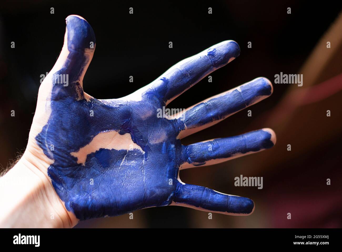 adult human palm hand draw by color paint Stock Photo - Alamy