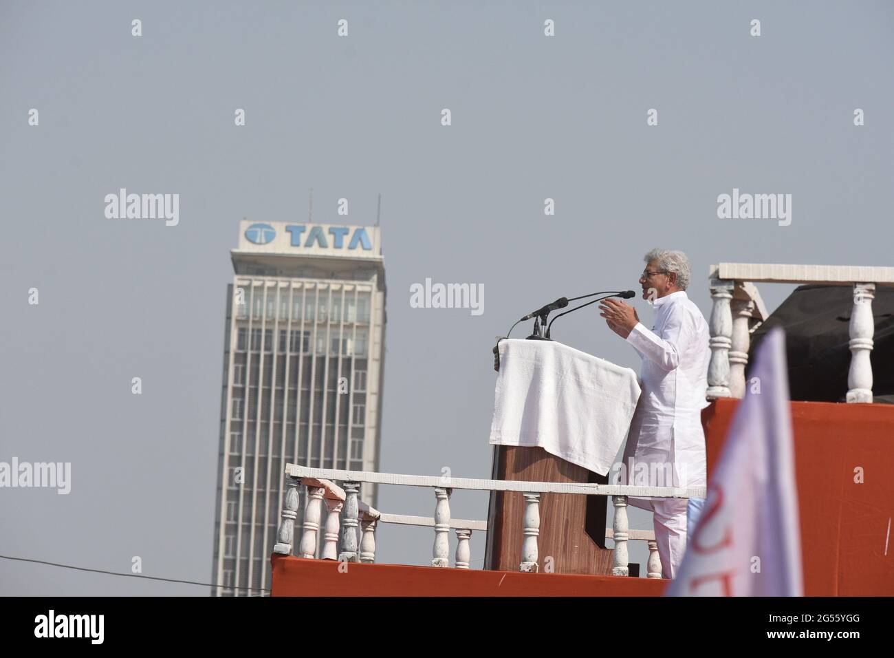 CPIM Leader Sitaram Yechury addressing the crowd at a political ...