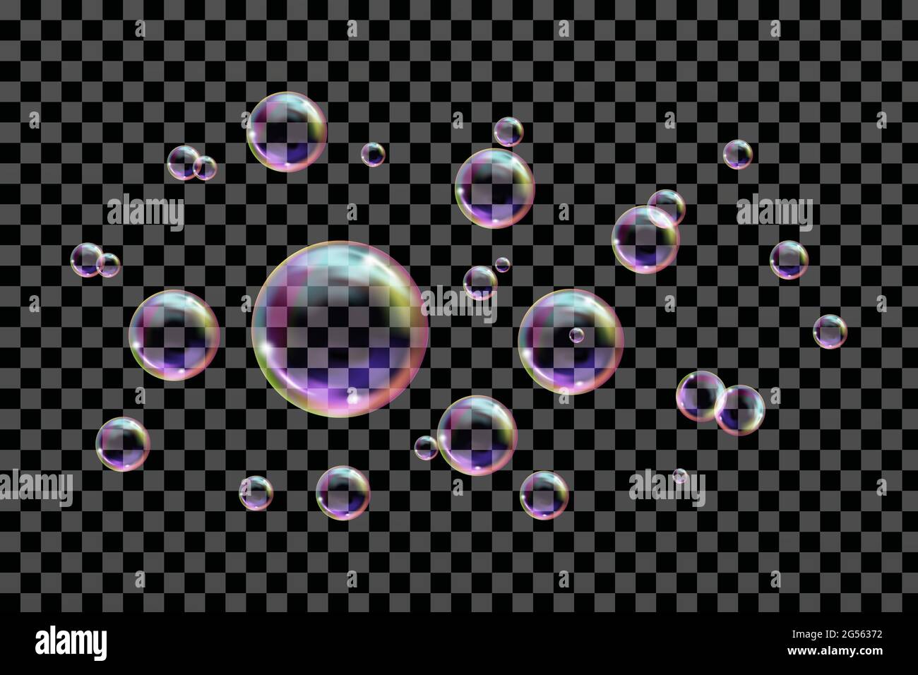 Realistic colored balls. Vector texture.Flying transparent soap bubbles ...