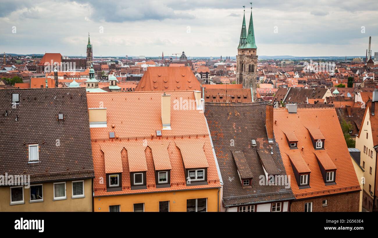 Nuremberg in Germany. Panoramic view of historical Old Town. Cityscape ...