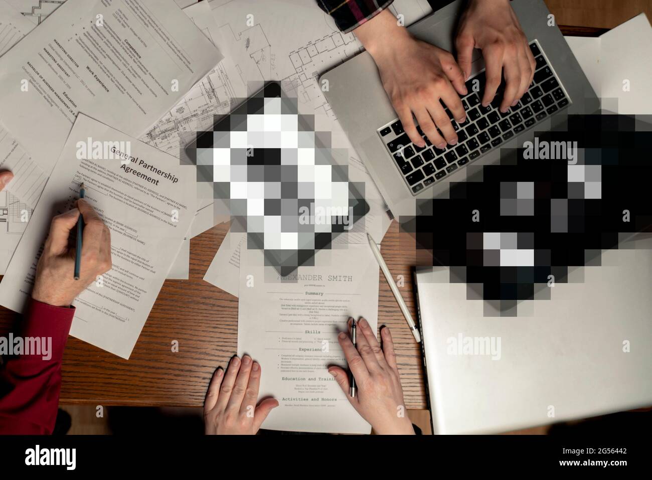 the modern device gadget screen censored, covered by pixels blur Stock ...