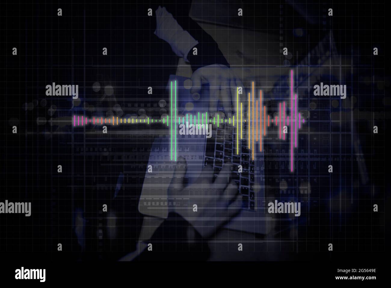 abstract digital audio signal graph spectrum, color technology ...