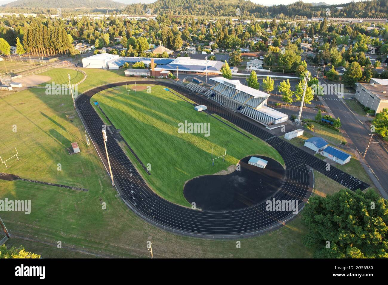 An aerial view of Silke Field on the campus of Springfield High School ...