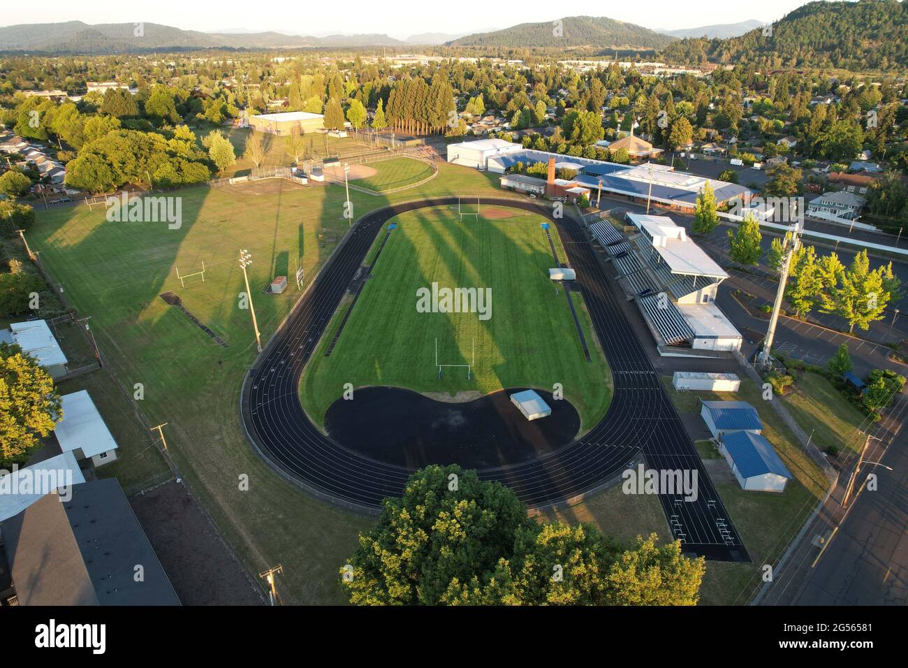 An aerial view of Silke Field on the campus of Springfield High School ...