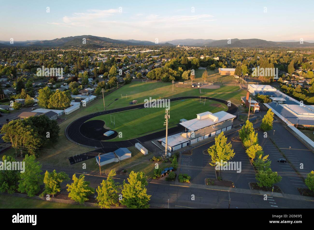 An aerial view of Silke Field on the campus of Springfield High School ...