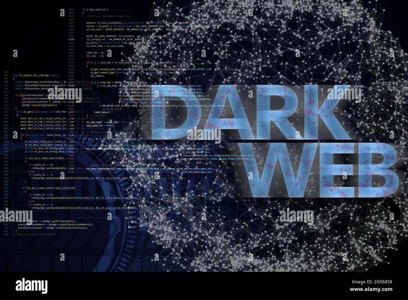the abstract digital technology dark web text background, danger ...