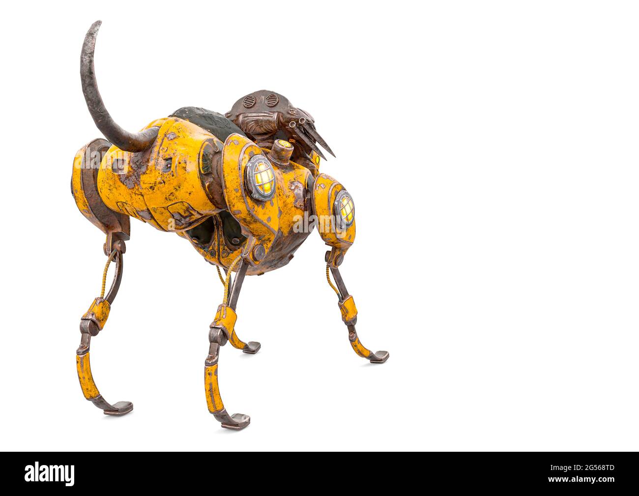 cyber watchman dog in arch back pose rear view, 3d illustration Stock ...