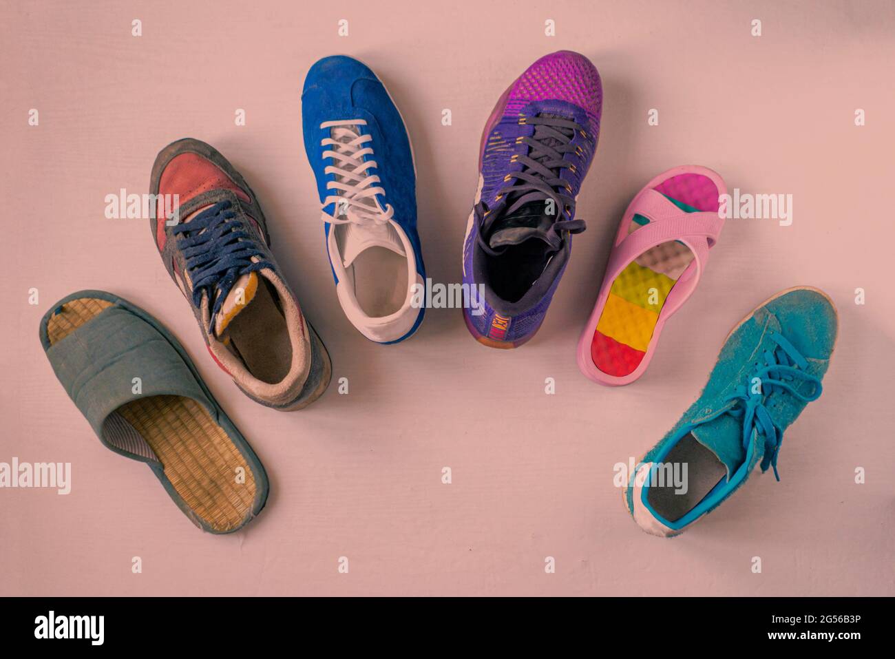 view from above of some various casual shoes flat lay Stock Photo - Alamy