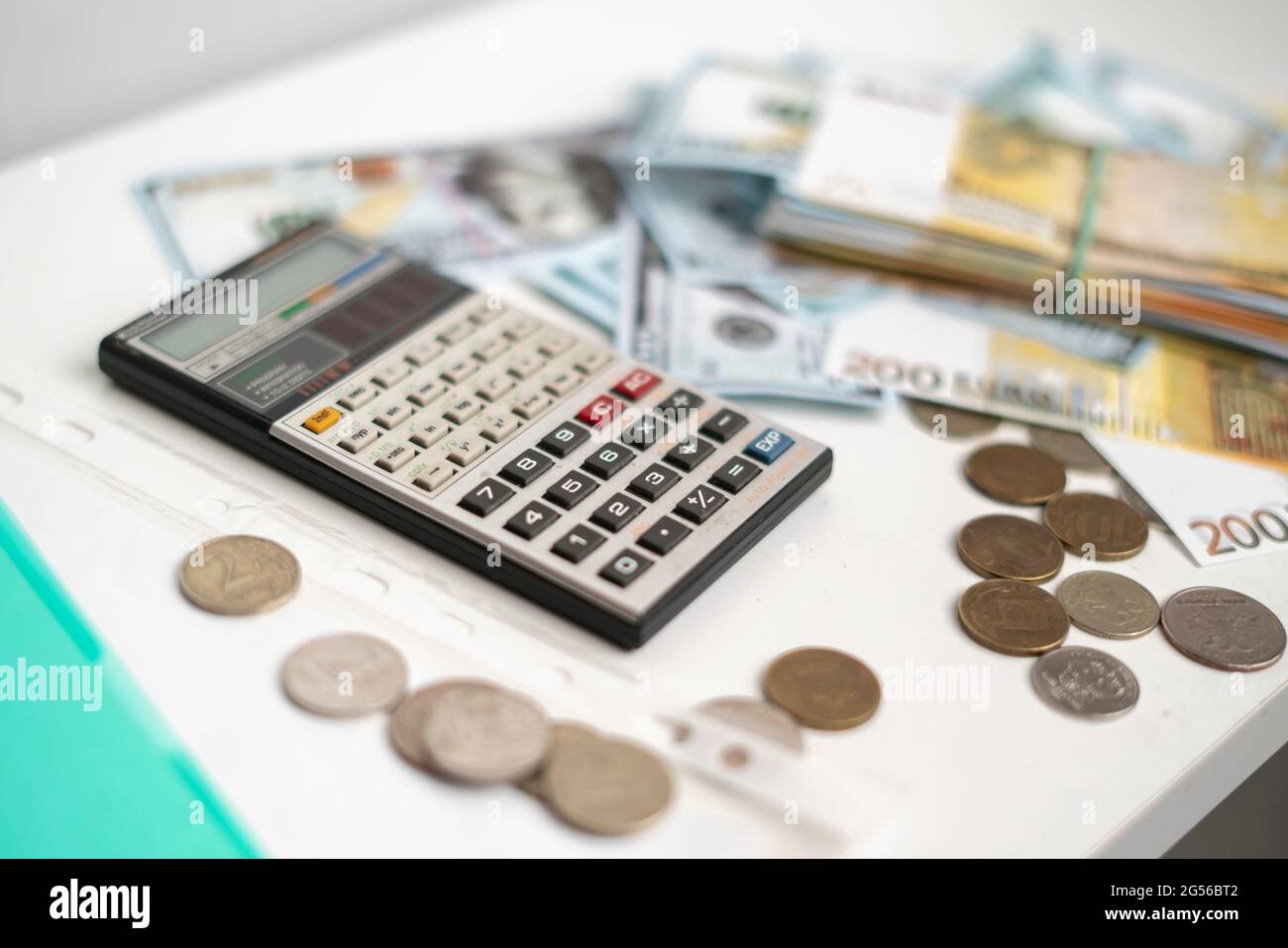 counting earned money savings, financial management, calculator with ...