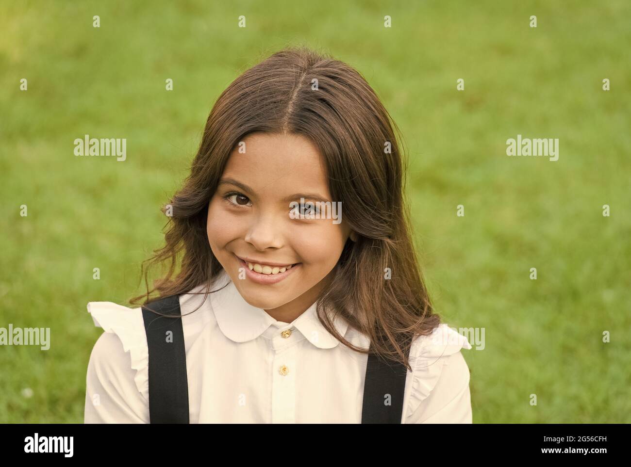 When you look good you feel good. Back to school look. Happy kid smile ...