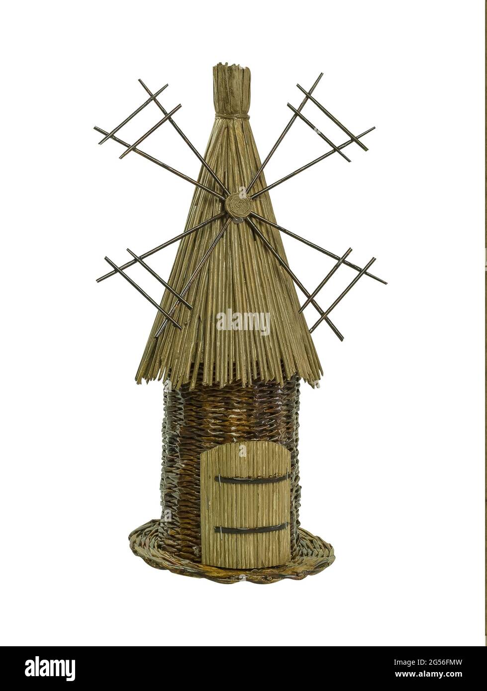 Straw mill on an isolated white background. Old windmill, mill as ...