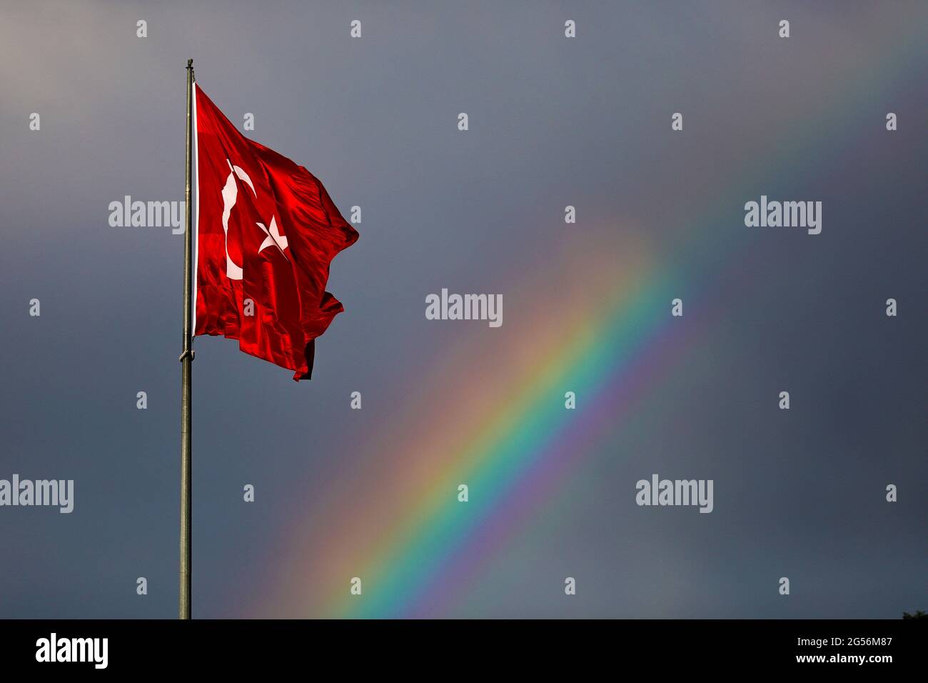 Ankara, Turkey. 25th June, 2021. A view of a Turkish flag with a ...