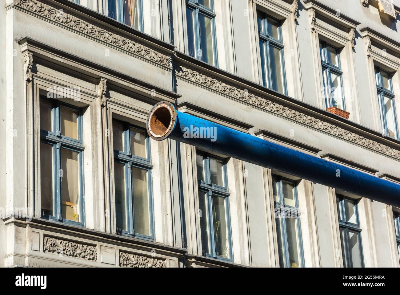 The open end of a blue water pipe Stock Photo - Alamy
