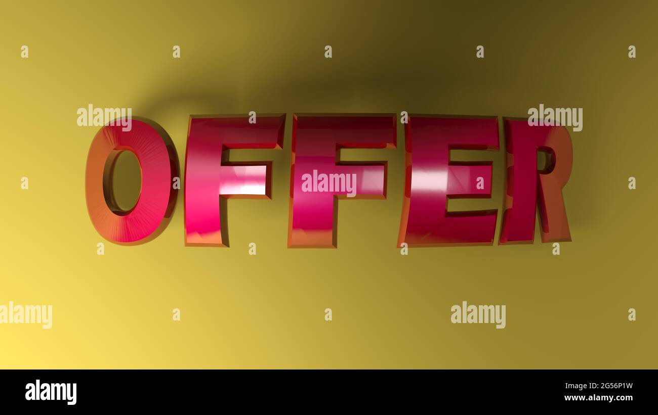 Red glossy write OFFER over yellow background - 3D rendering ...