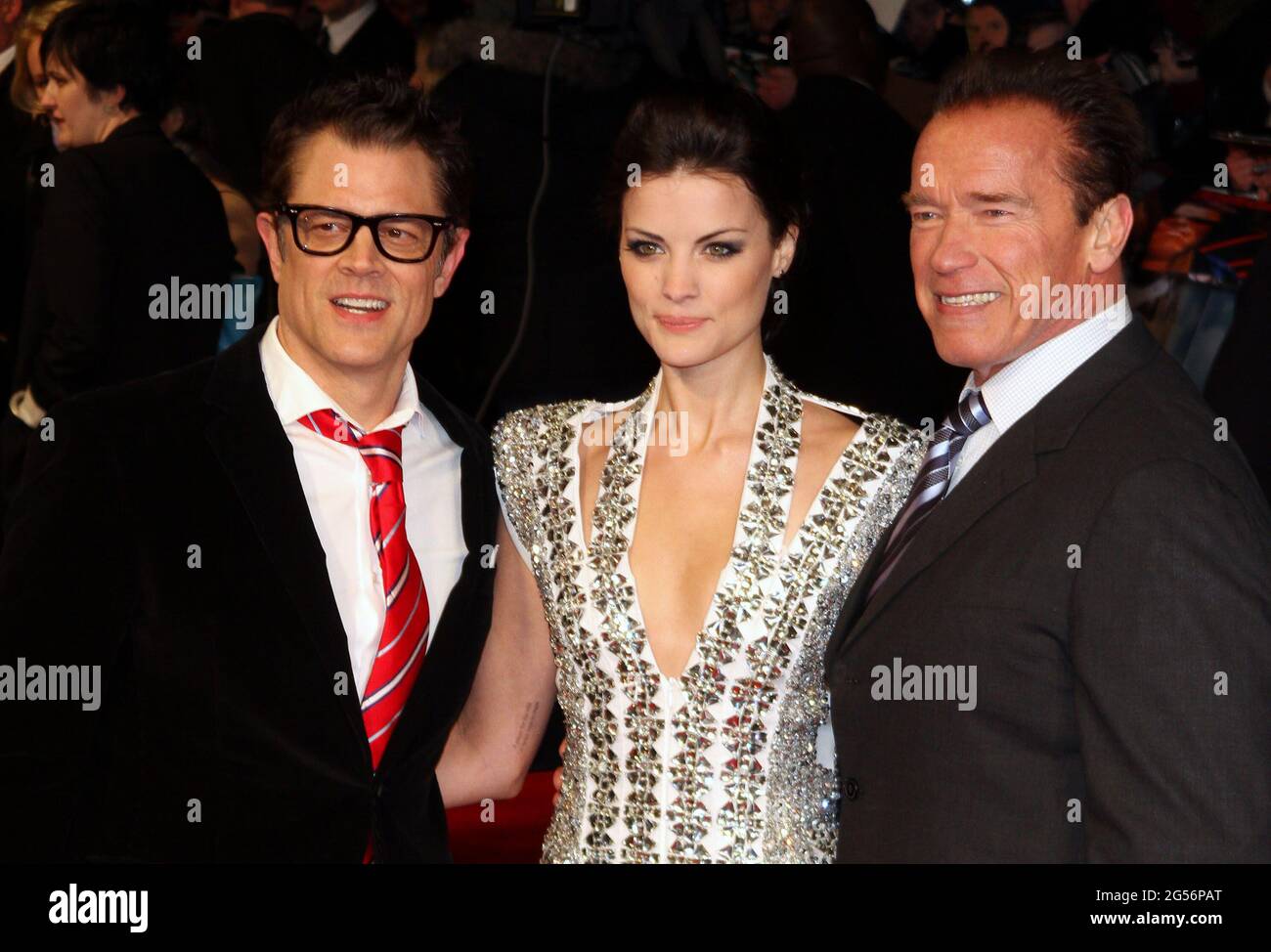 London, UK. Johnny Knoxville, Jaimie Alexander and Arnold ...