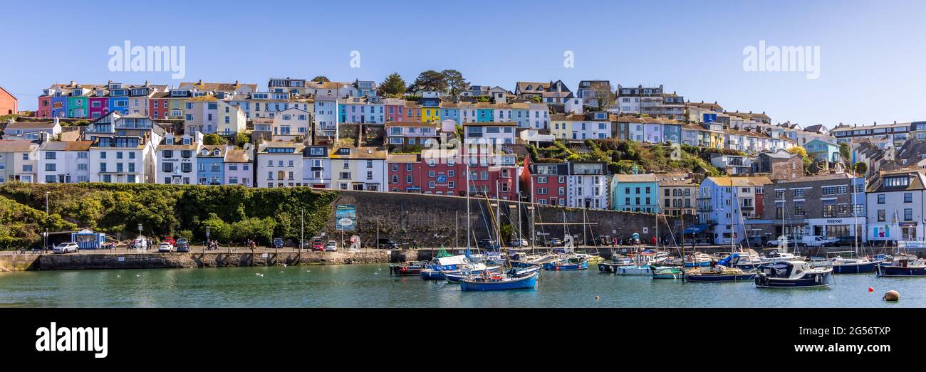 Colourful houses overlooking Brixham inner harbour in south Devon Stock ...