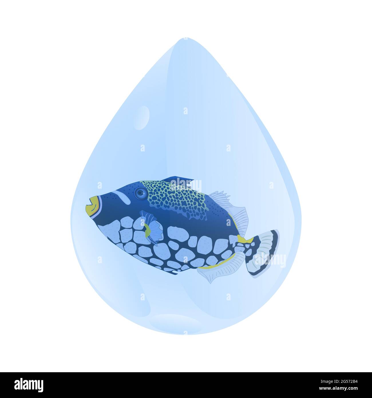 Water drop with fish inside isolated on white background. Tropical fish ...