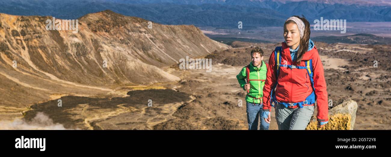 Tourists tramping in New Zealand hike on Tongariro Alpine crossing ...