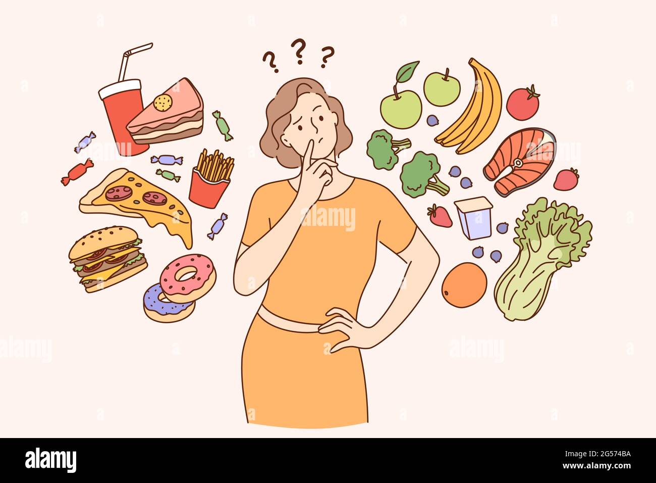 Dieting, healthy lifestyle, weight loss concept. Woman cartoon ...