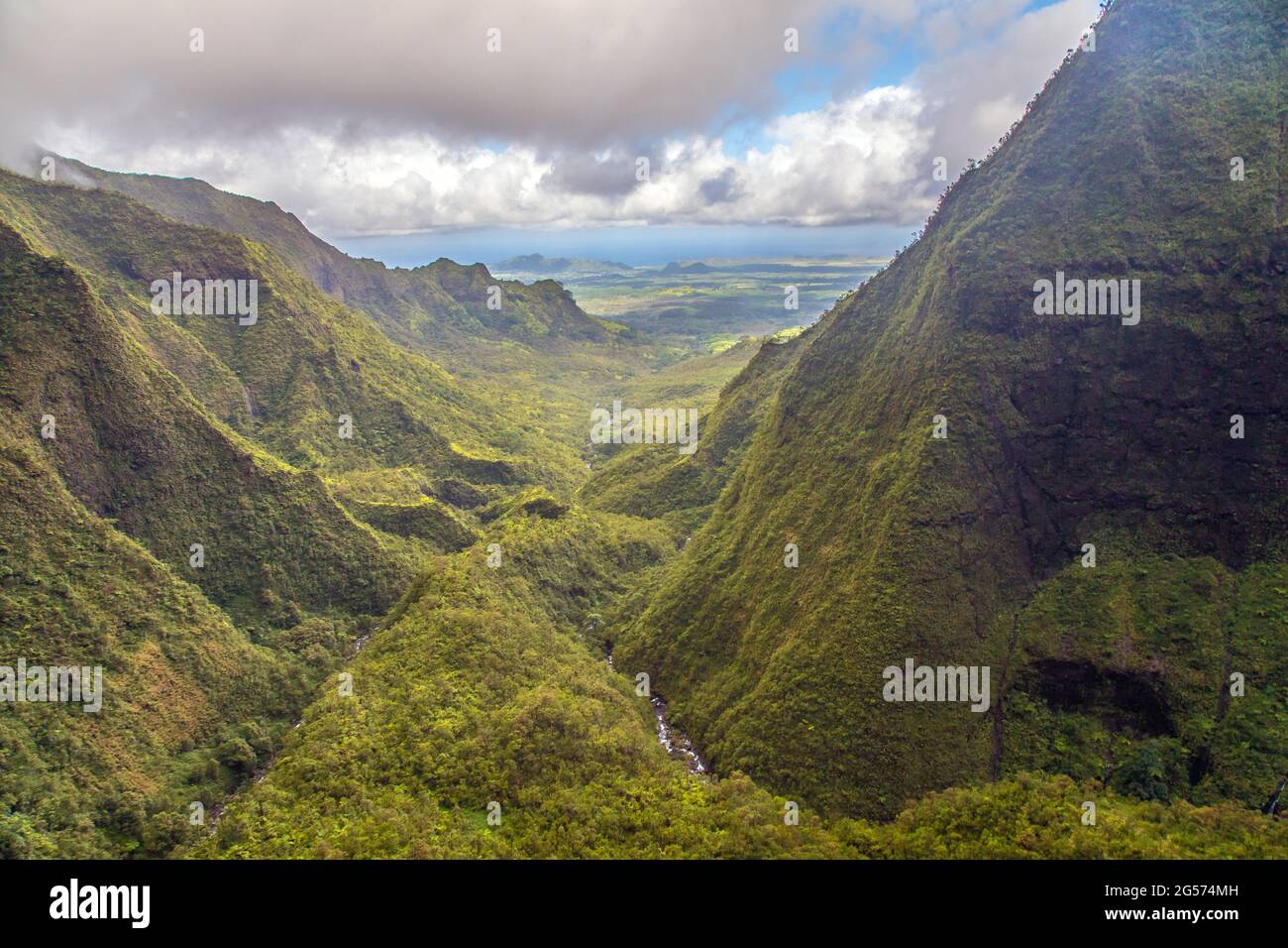 Aerial view of Kauai, Hawaii, known as the Garden Island, and its lush ...