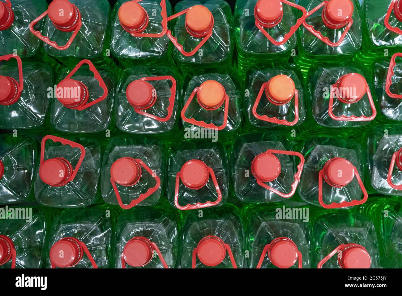 Top view of Professional Liquid Wash Soap Refill Green color chemicals ...