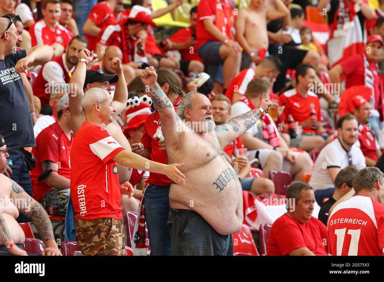 BUCHAREST, ROMANIA - JUNE 21, 2021: Austrian fans show their support ...
