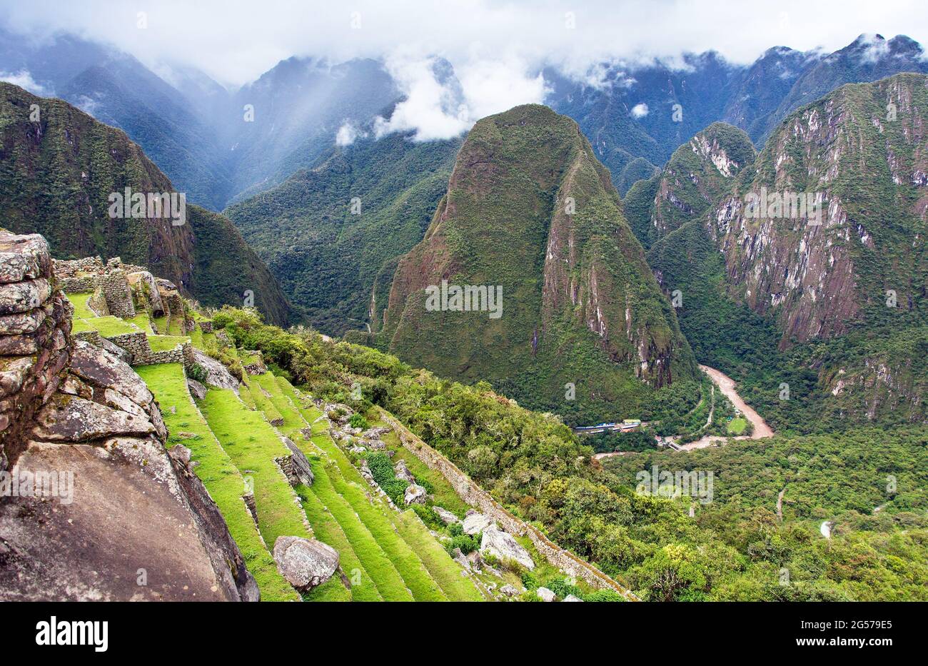 Machu Picchu, detail from peruvian incan town, unesco world heritage ...