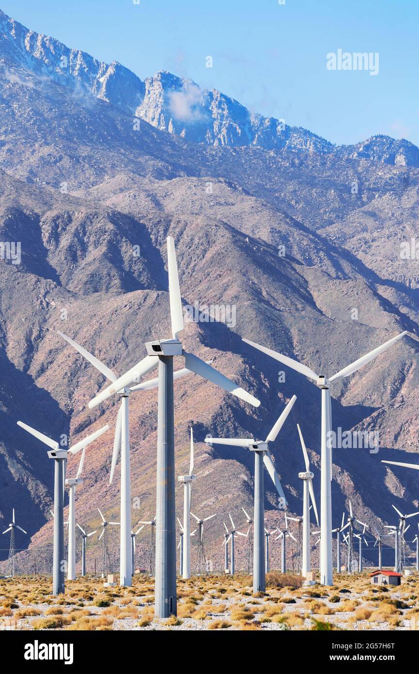Wind turbines generating electricity, Santa Barbara, California, USA ...