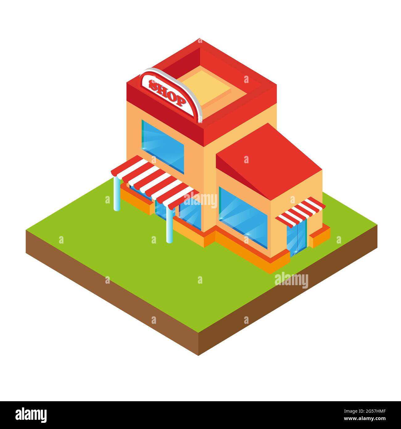 Shop isometric illustration in red and beige on a white background ...