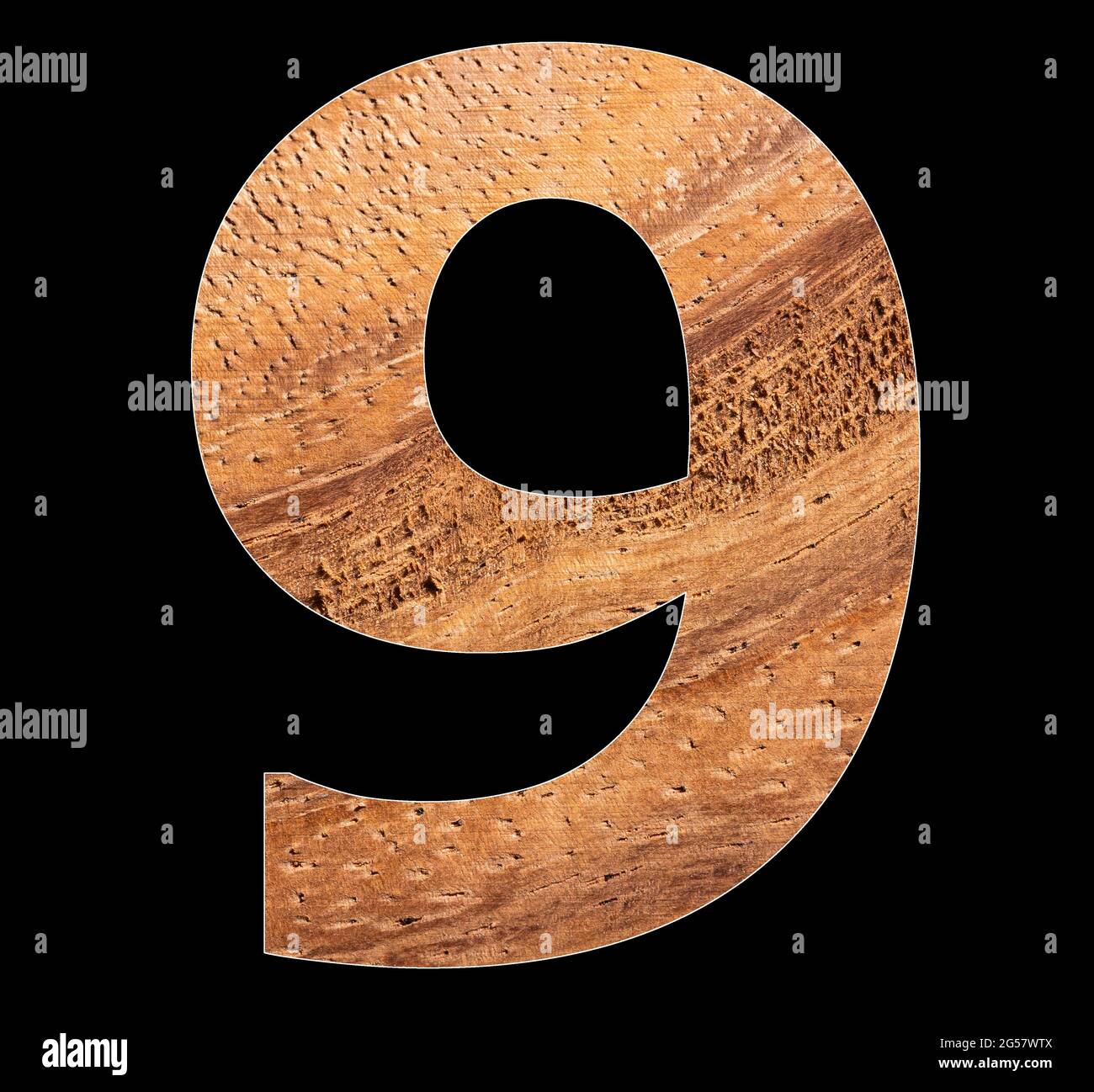 Digit 9 - Number in rustic wood on black background Stock Photo - Alamy