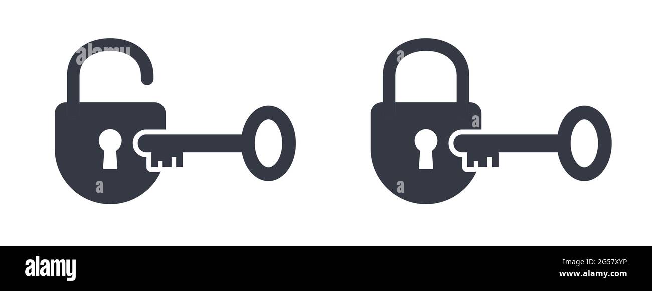 Open and closed padlocks with key vector symbol icon set Stock Vector ...
