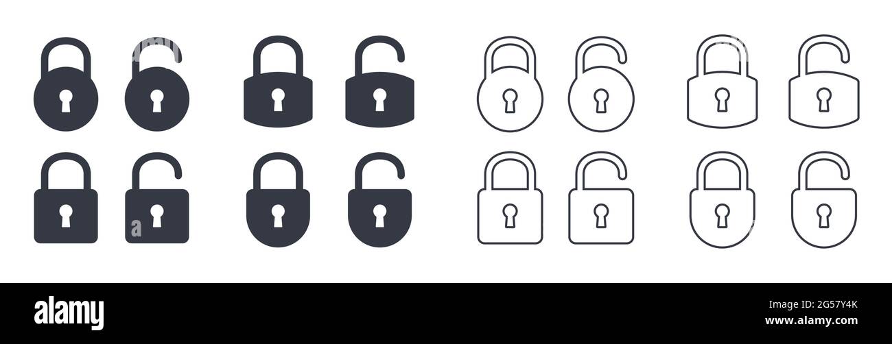 Open and closed padlocks vector symbol flat and outline style vector ...