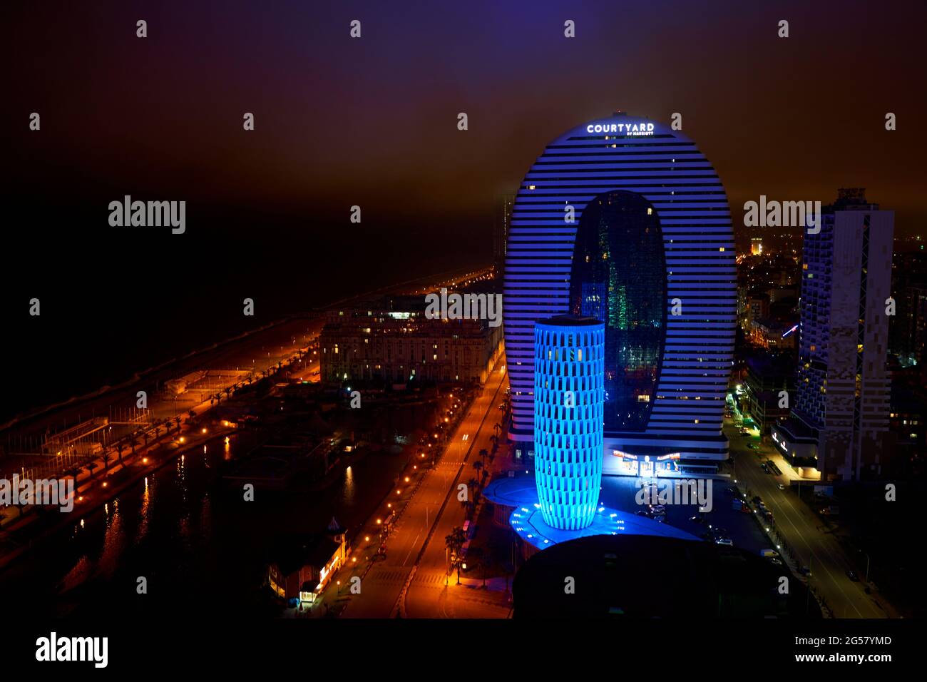 Night cityscape of Batumi. Modern architecture in the city lights Stock ...
