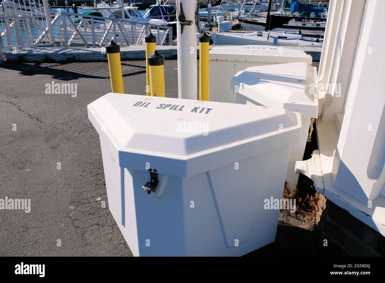 Oil spill kit box or container at the Marina District in San Francisco ...