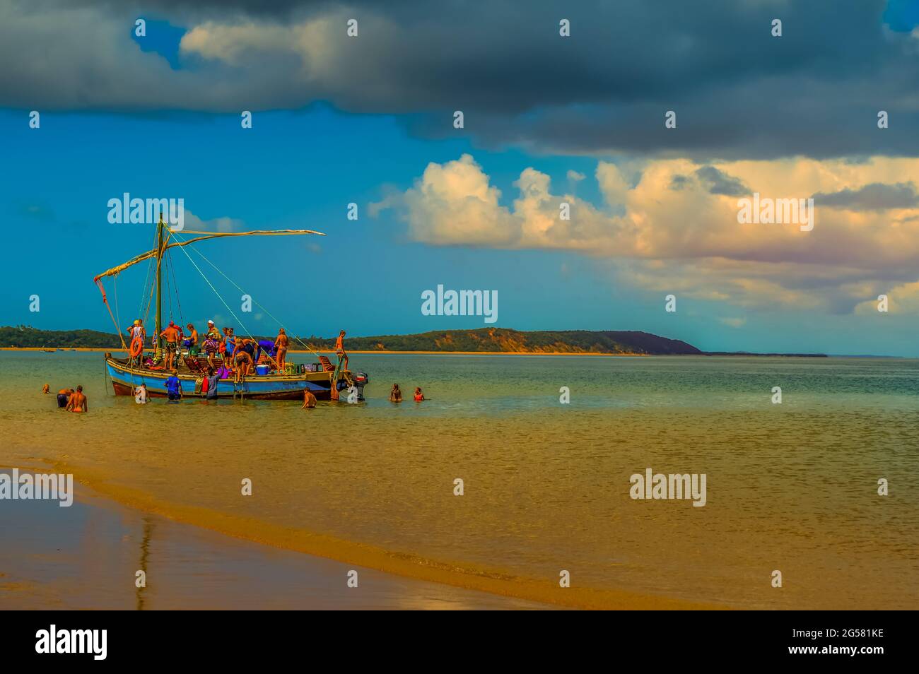 Pristine and Turquoise beach under blue sky Portuguese Island in Maputo ...