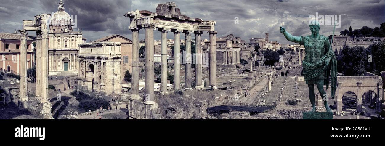 Roman Forum with Augusto Emperor's statue Stock Photo - Alamy