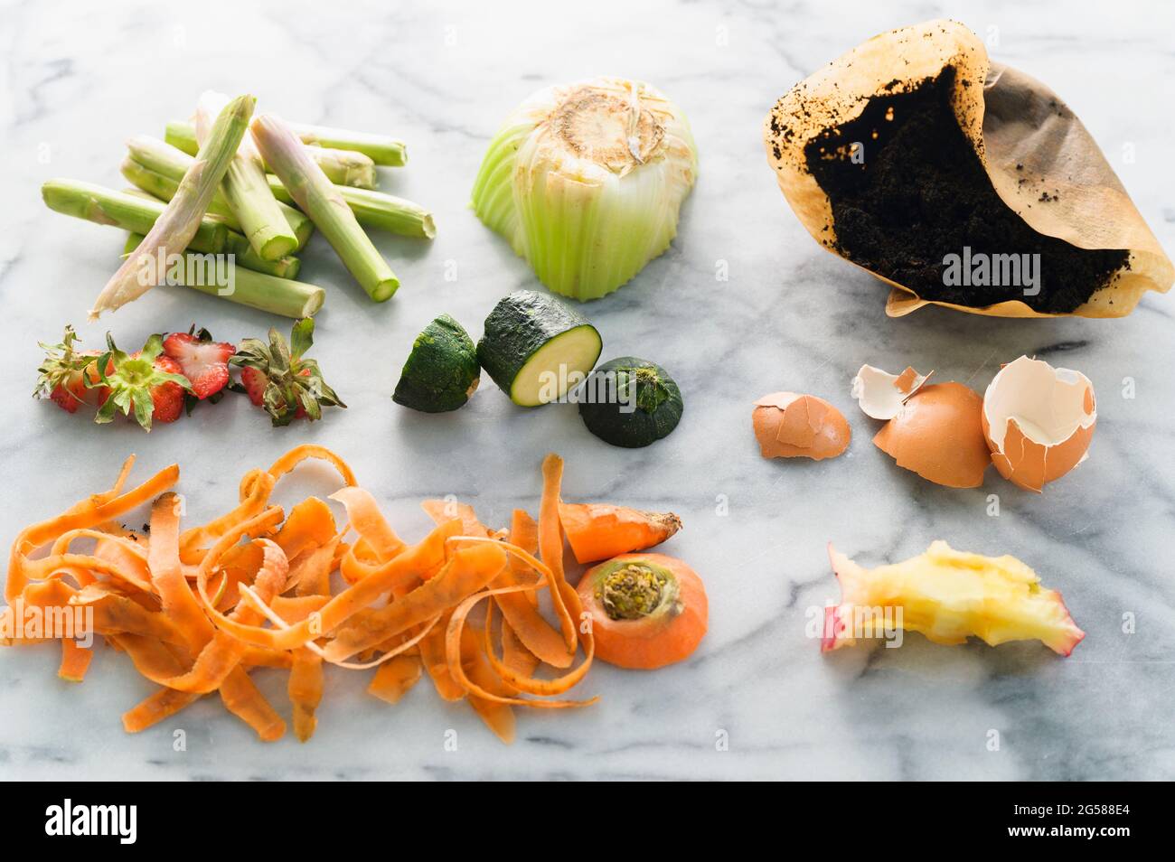 Vegetable scraps ready for compost on marble surface Stock Photo - Alamy