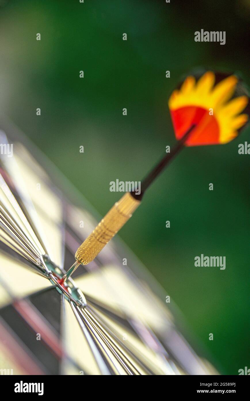 Dart arrow in target center of dartboard Stock Photo - Alamy