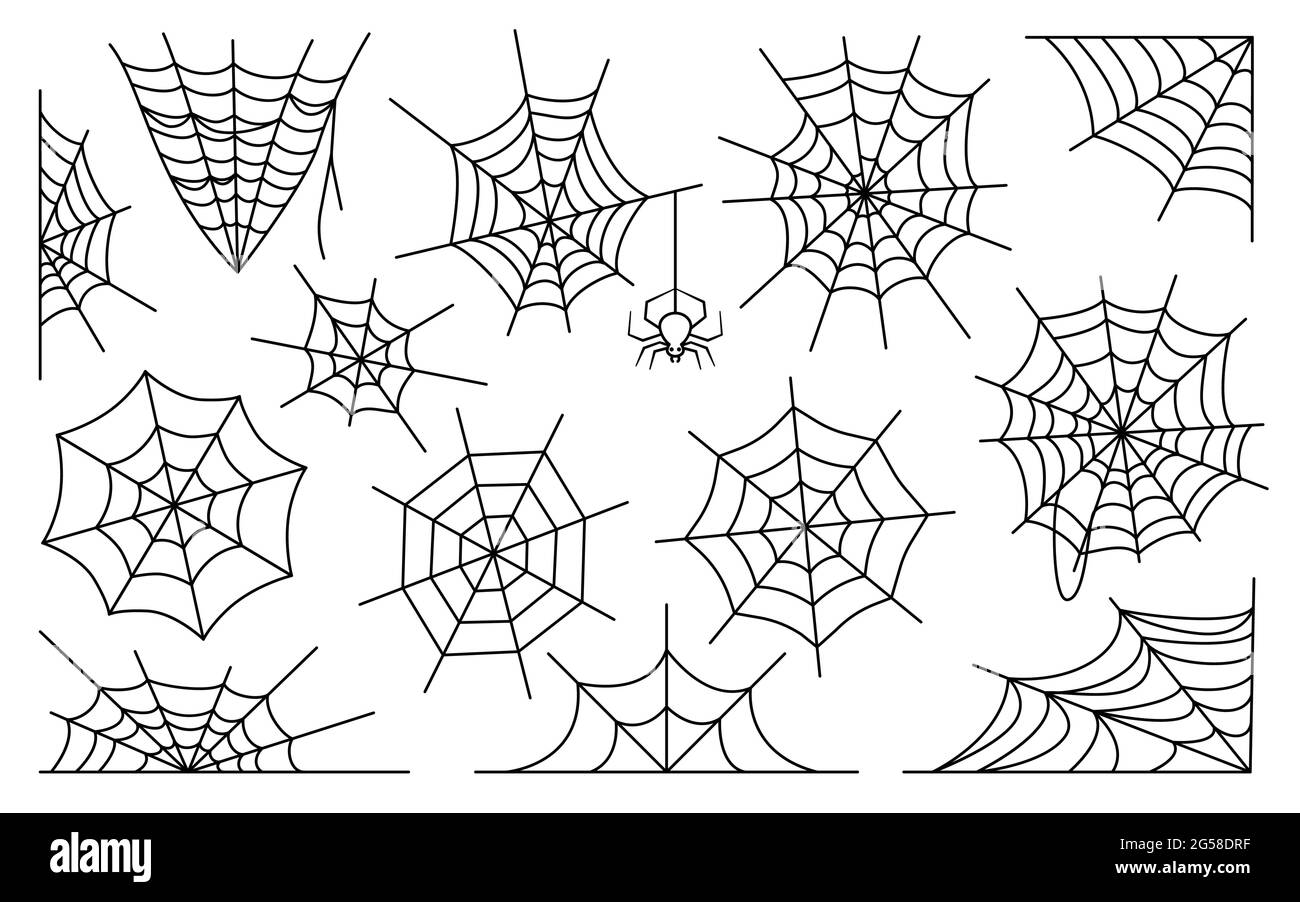 Spiderweb flat vector set. Halloween decoration with cobweb. Web icons ...