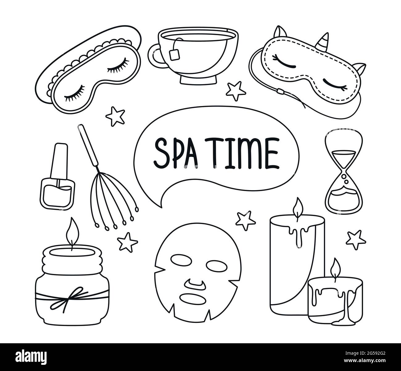 Spa and beauty care salon doodle contour cartoon set. Spa aromatic ...