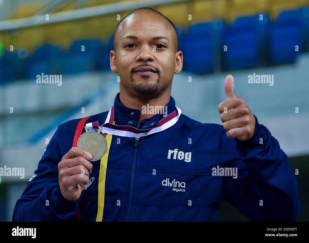 Doha, Qatar. 25th June, 2021. Rayderley Zapata of Spain poses during ...