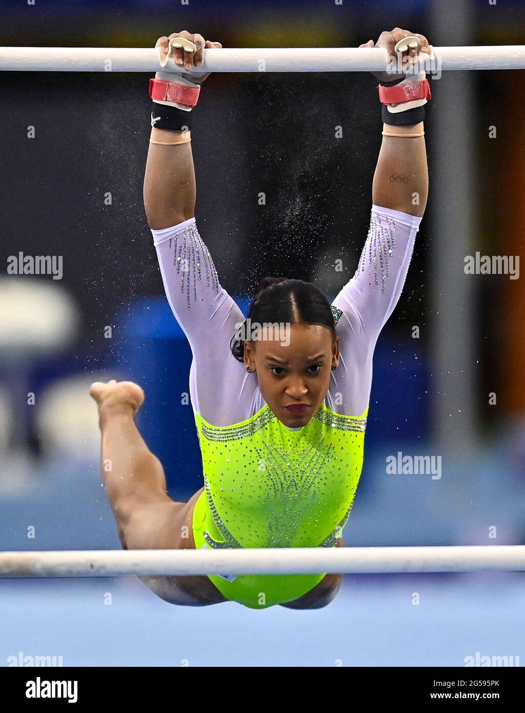 Doha, Qatar. 25th June, 2021. Rebeca Andrade of Brazil competes during ...