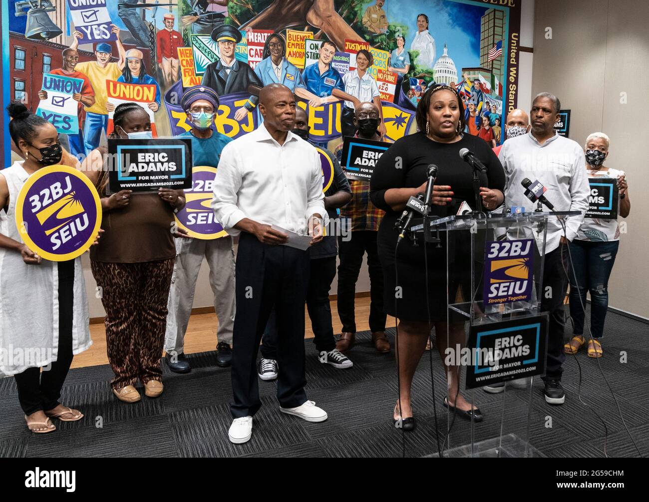 New York, NY - June 25, 2021: 32BJ SEIU Union political director Candis ...