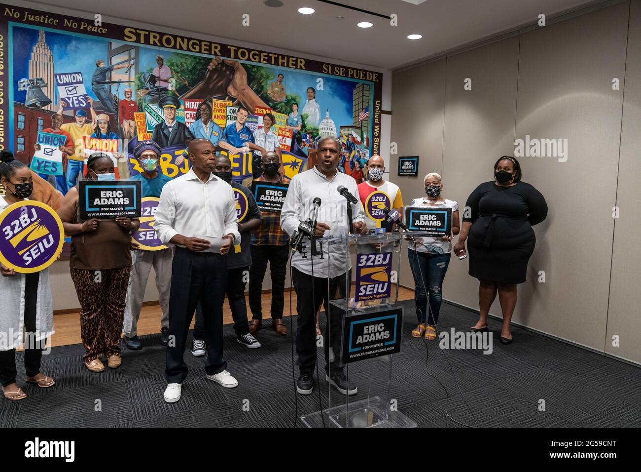 New York, NY - June 25, 2021: 32BJ SEIU Union President Kyle Bragg ...
