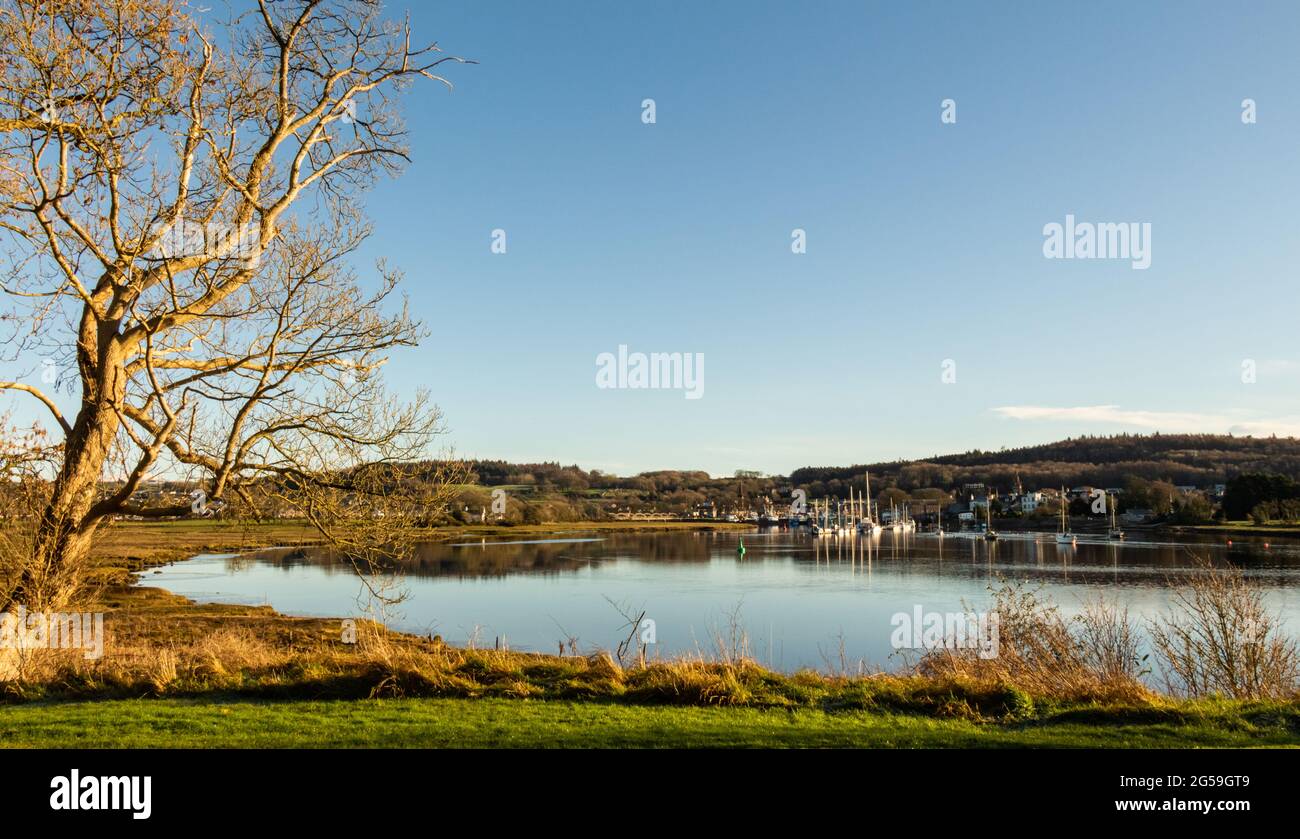 The River Dee estuary with the fishing town of Kirkcudbright in the ...
